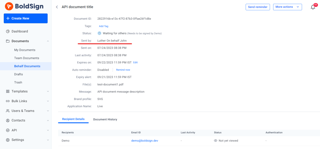 Sending eSignature Documents on Behalf of Others Using APIs - BoldSign