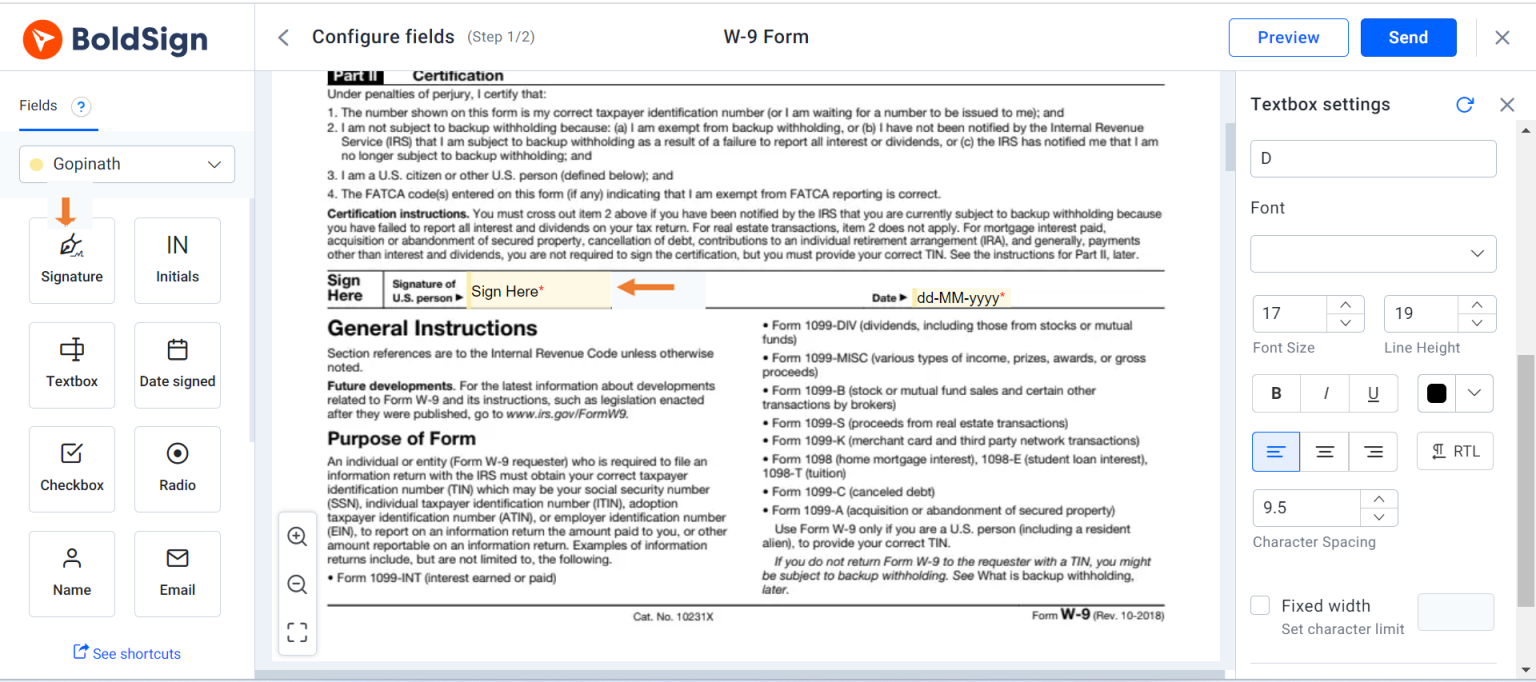 Sign W-9 Forms Online with BoldSign - BoldSign