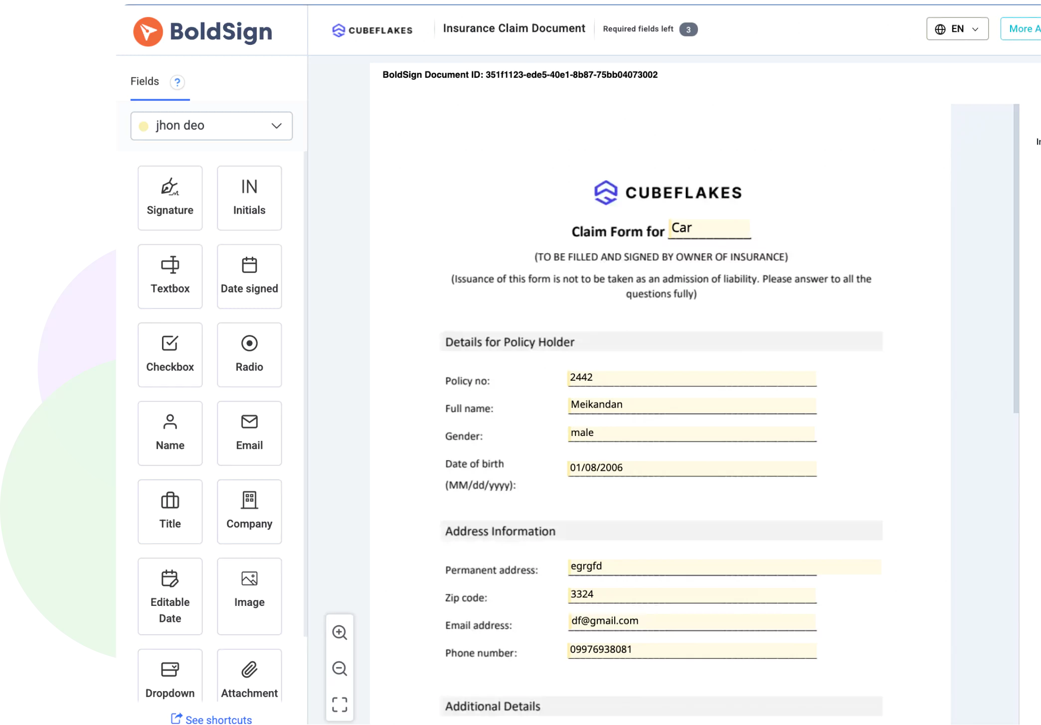 Electronic Signature for Insurance Industry - BoldSign