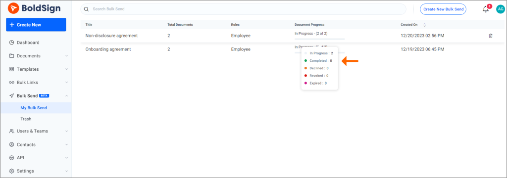 Bulk Send Documents for eSignatures - BoldSign