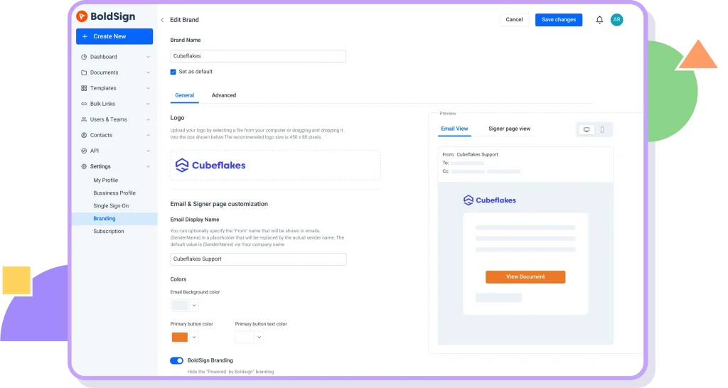 Creating your own brand with BoldSign eSignatures - BoldSign