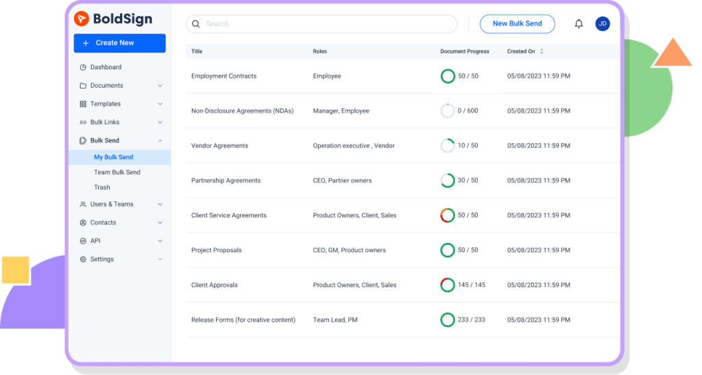Bulk Send Documents to Multiple Recipients - BoldSign
