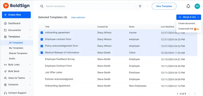 Create Bulk Links with Templates for Faster eSigning | BoldSign