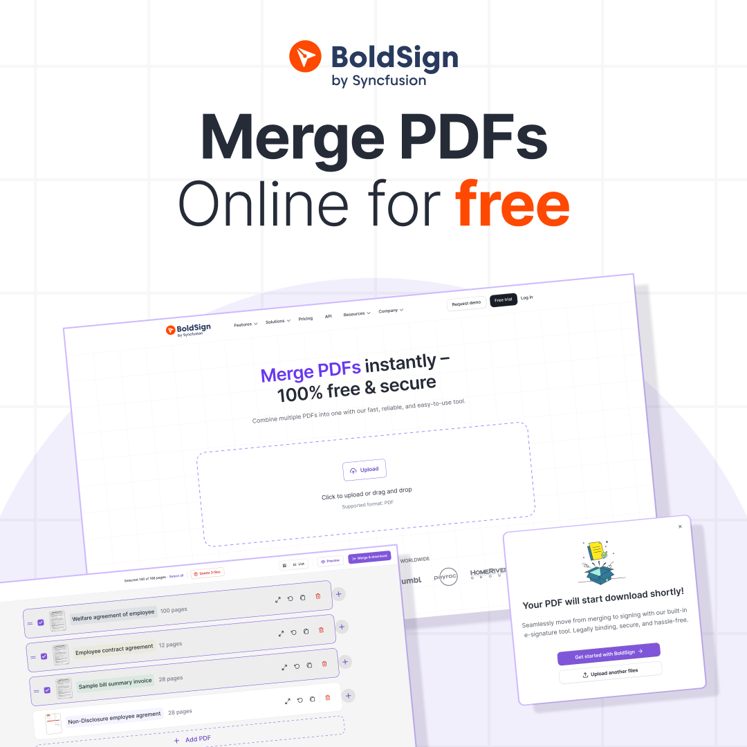 Free Merge PDF Tool – Combine PDFs Online | BoldSign